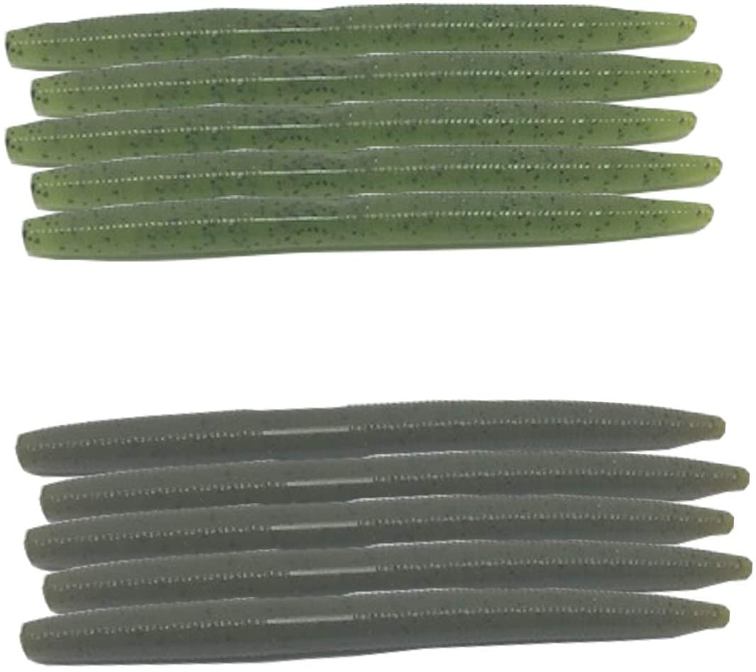 10 Watermelon/Green Pumpkin Combo Pack of Soft Stick Wacky Worms Salte ...
